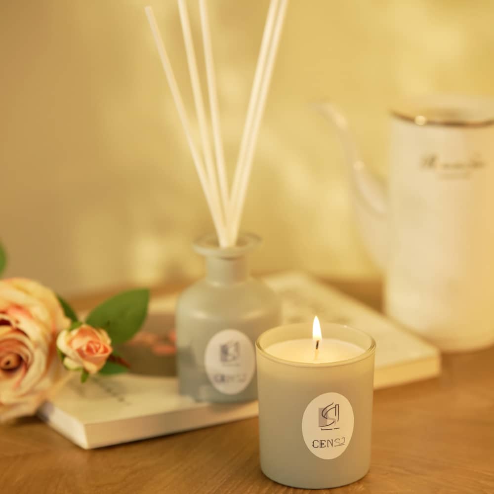 Green Sandblasted Craft Glass Scented Candle Reed Diffuser Set from ...