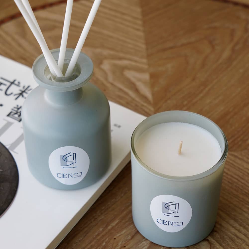 Green Sandblasted Craft Glass Scented Candle Reed Diffuser Set from ...