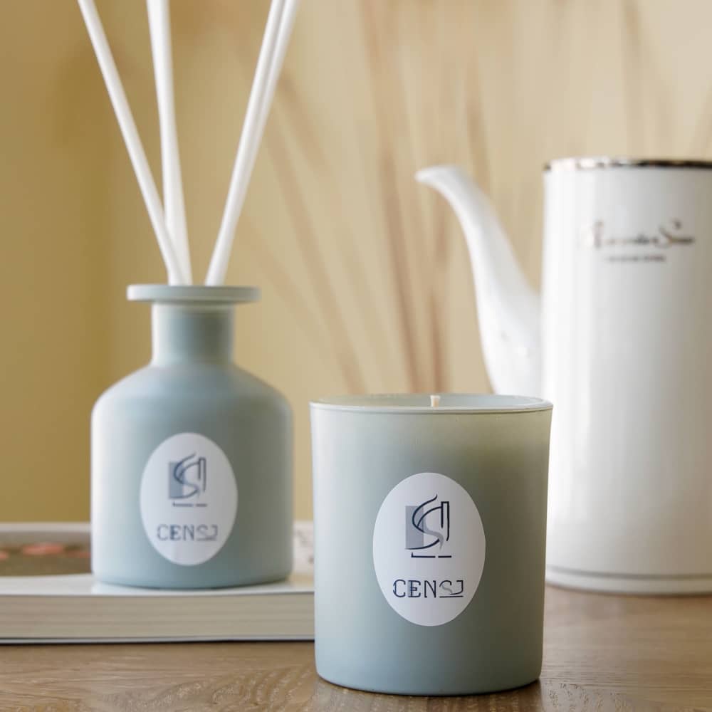 Green Sandblasted Craft Glass Scented Candle Reed Diffuser Set from ...